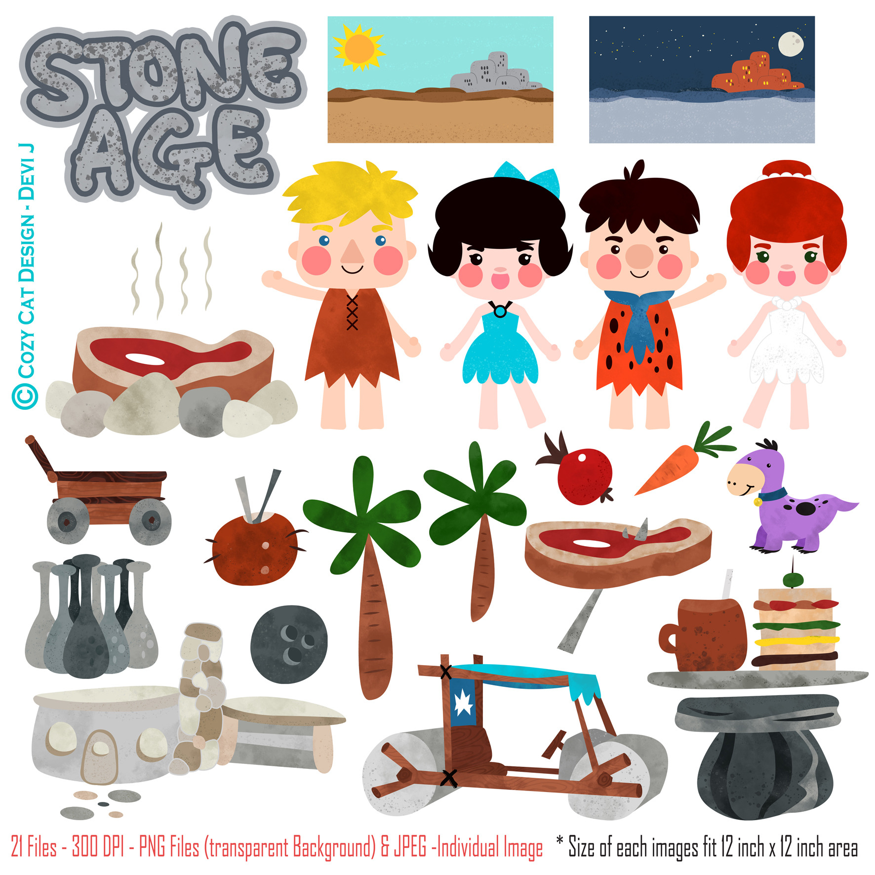 Stone Age Flintstone Clip Art, a Texture Illustration by Cozy Cat Design