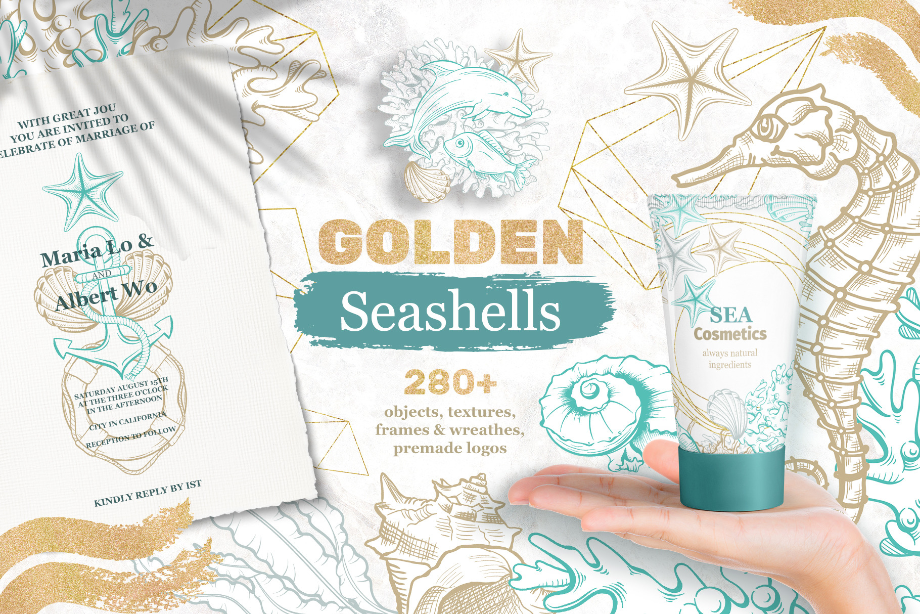 Golden Seashells Collection, an Object Graphic by ilonitta