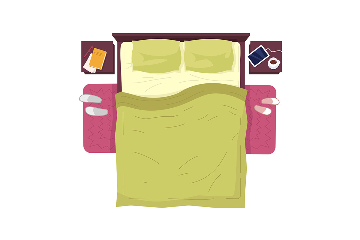 Bed with green linens top view, a Decorative Illustration by bsd studio ...