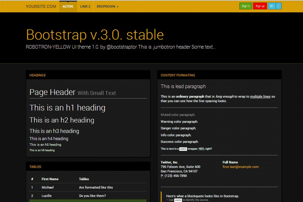 Bootstrap 3.0. Robotron yellow theme, a Bootstrap Template by ...