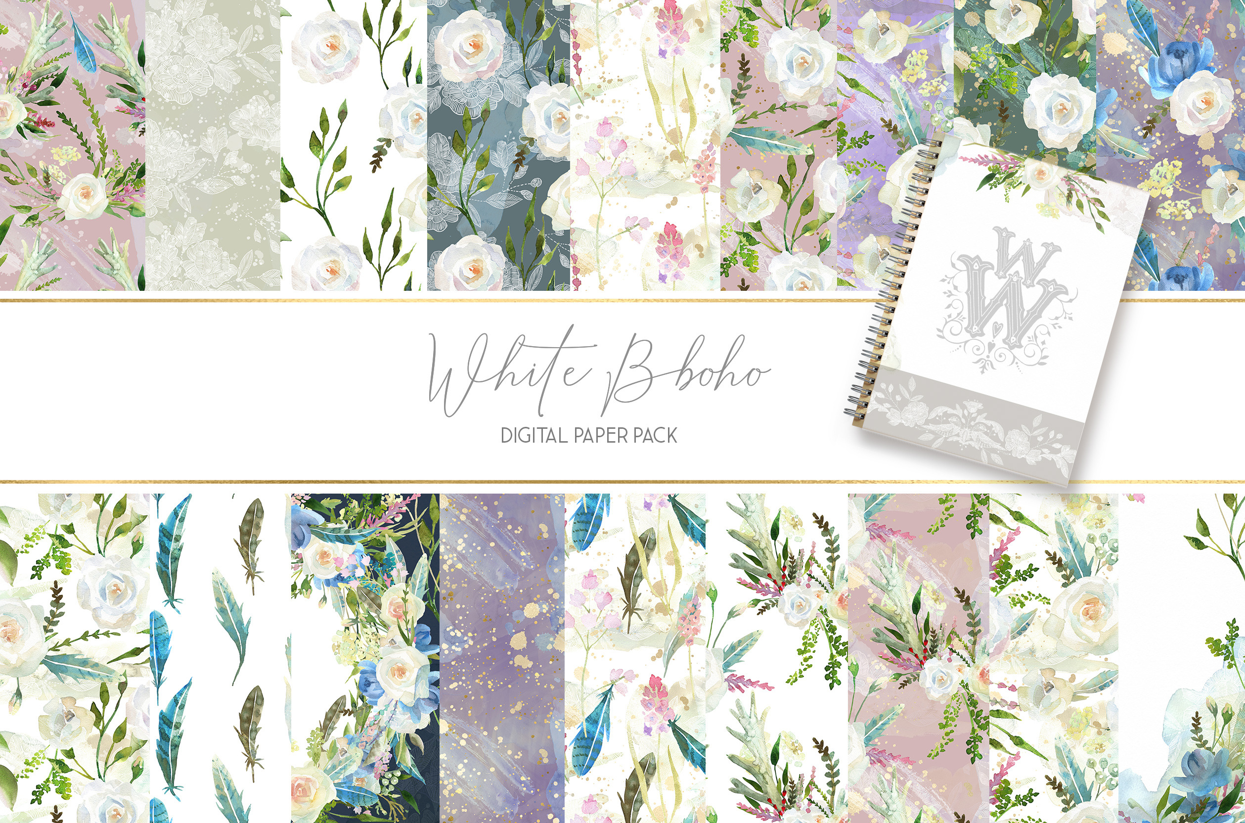 Watercolor boho seamless paper, a Pattern Graphic by WonderWonder