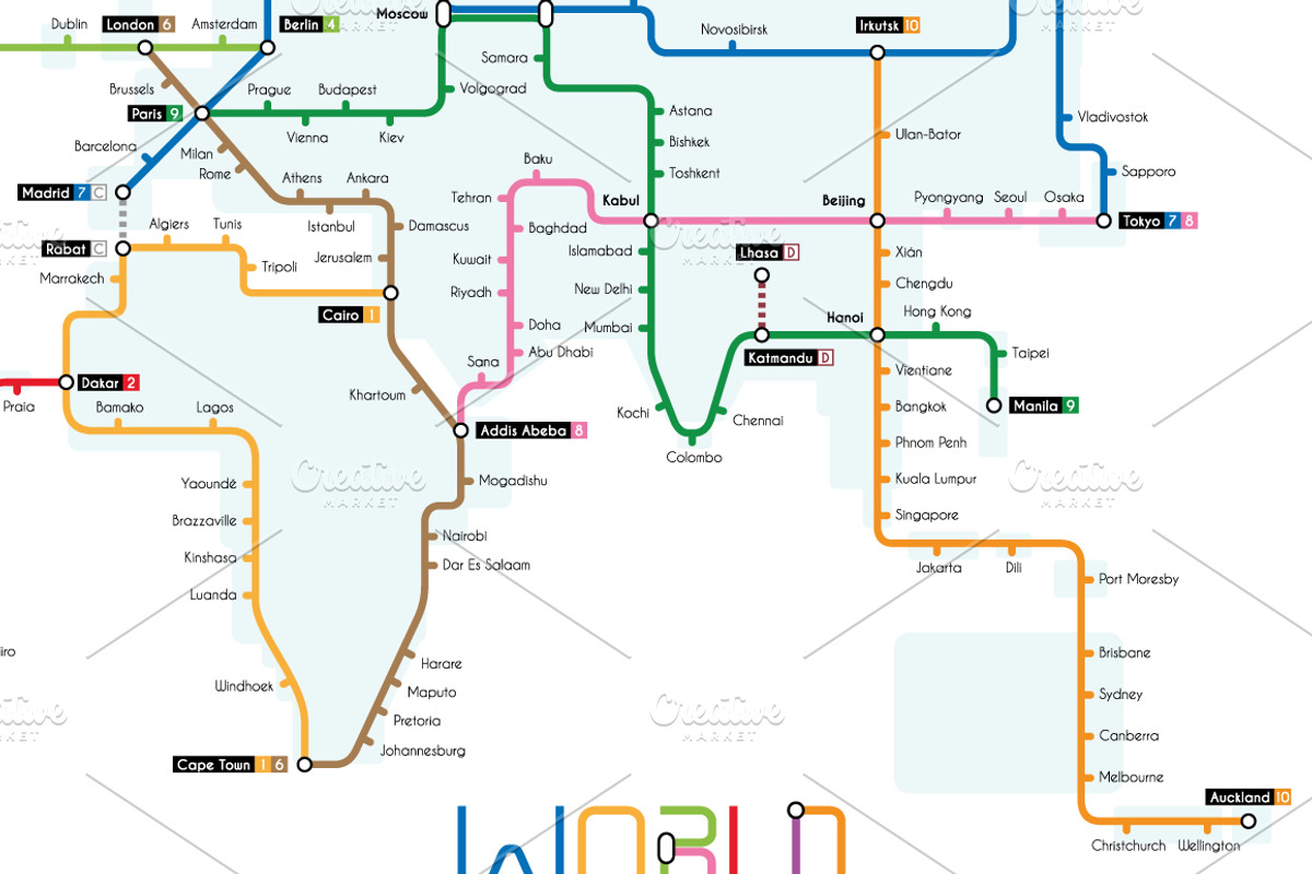 World Metro Map Vector Illustration