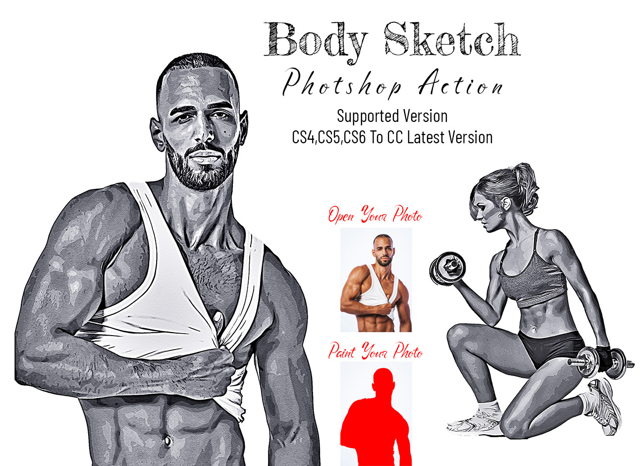 Body Sketch Photoshop Action, an Action Add-On by Studio Retouch ...