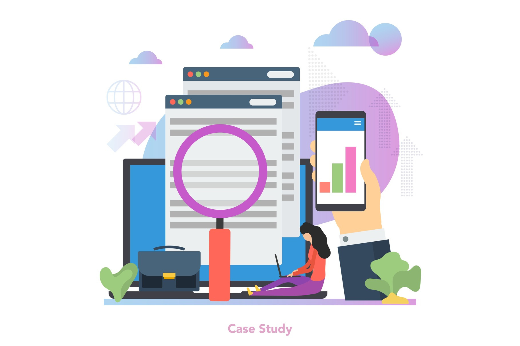 Vector square concept of case study | Education Illustrations ...