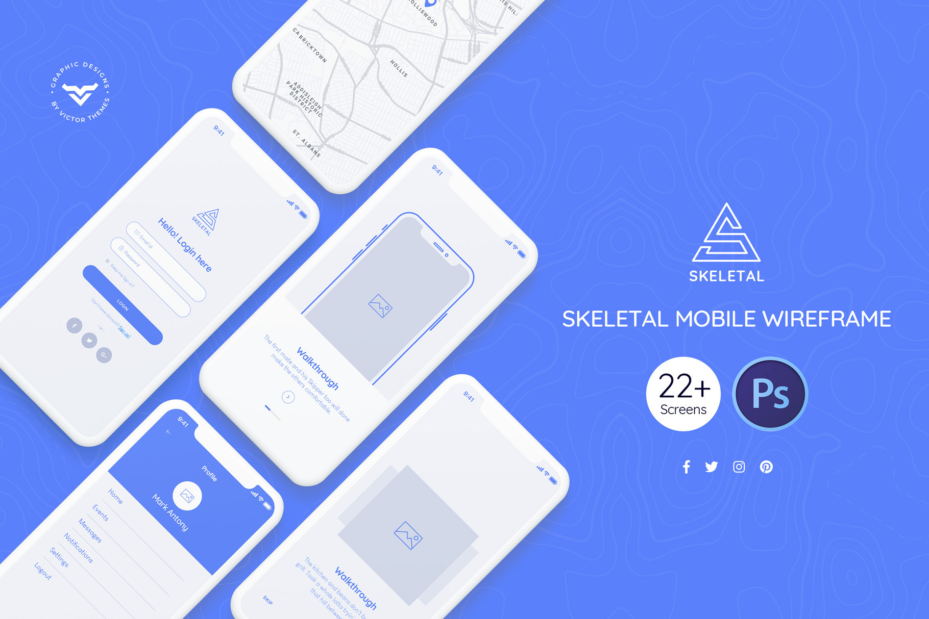 Skeletal Mobile Wireframe Kit, a Wireframe Template by VictorThemes