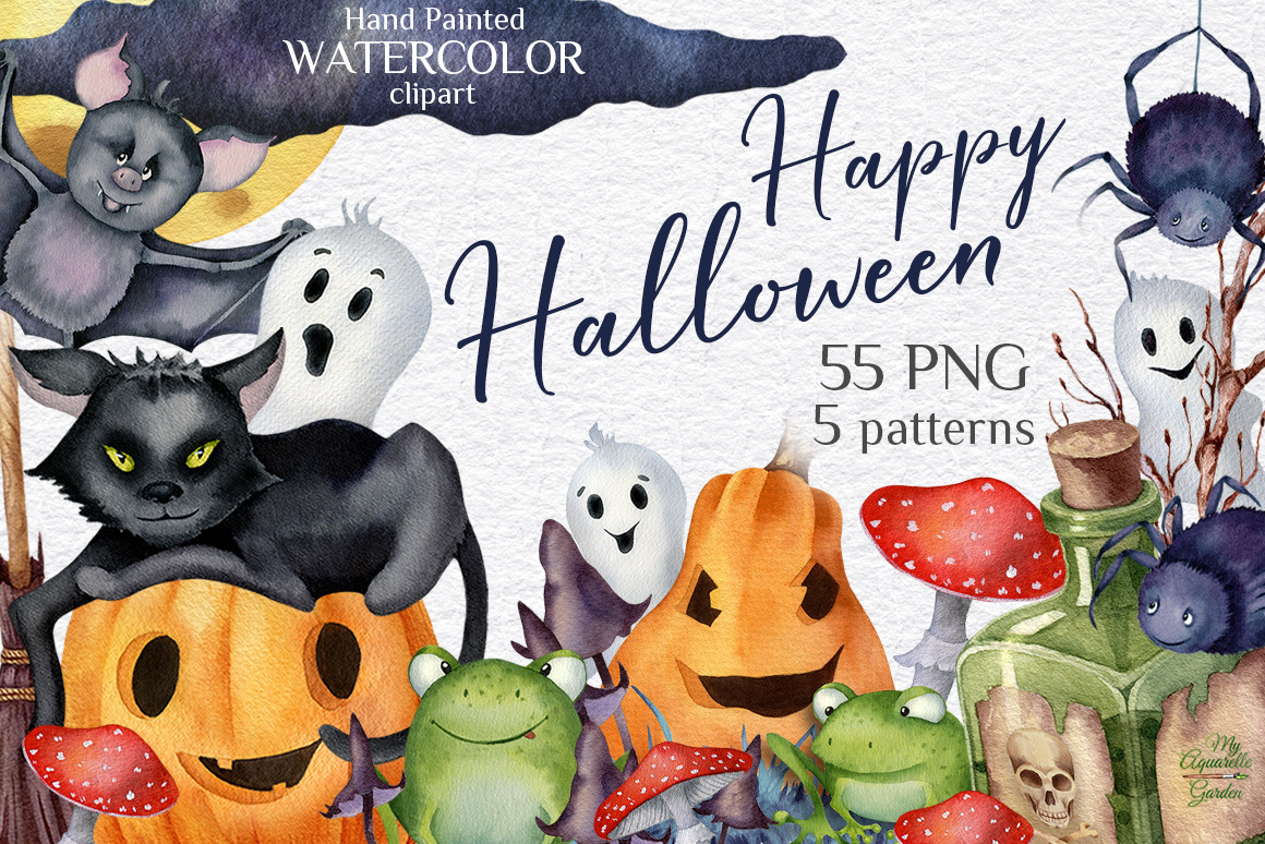 Halloween Watercolor Clipart PNG files | Creative Market