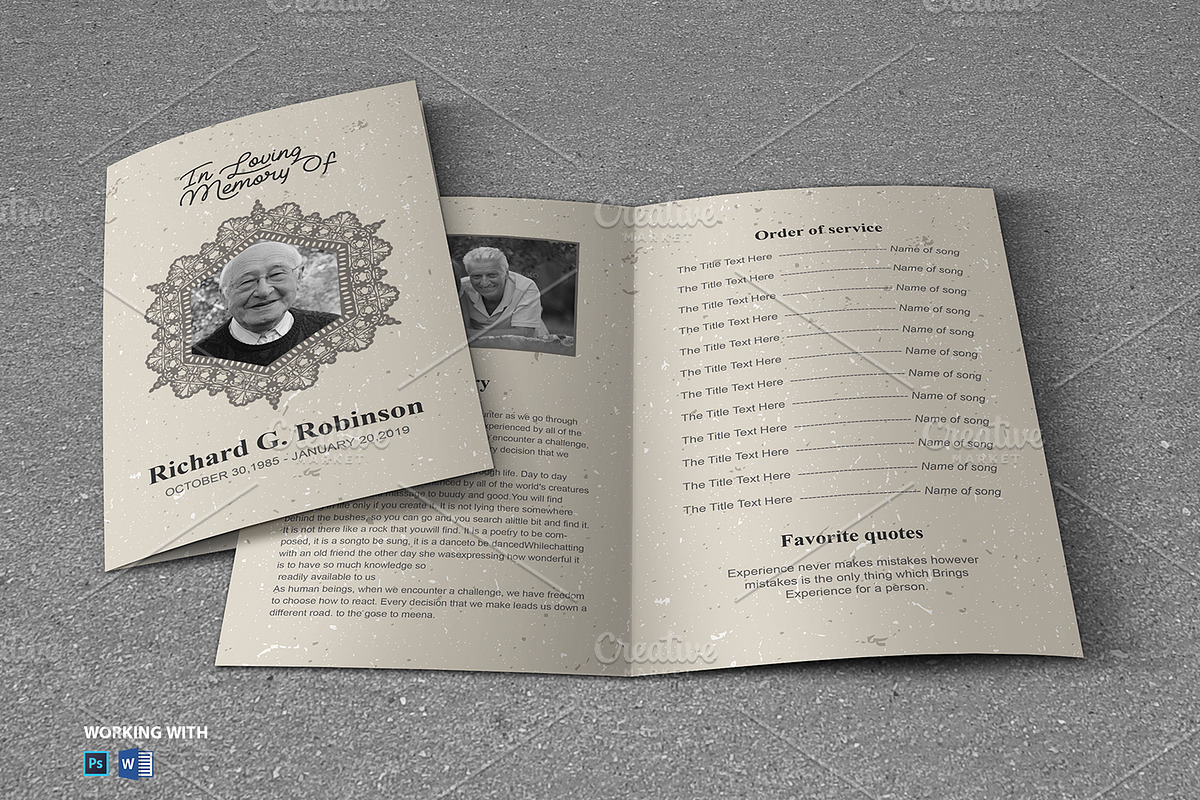 Funeral Program Template Vintage, a Brochure Template by Madhabi Studio