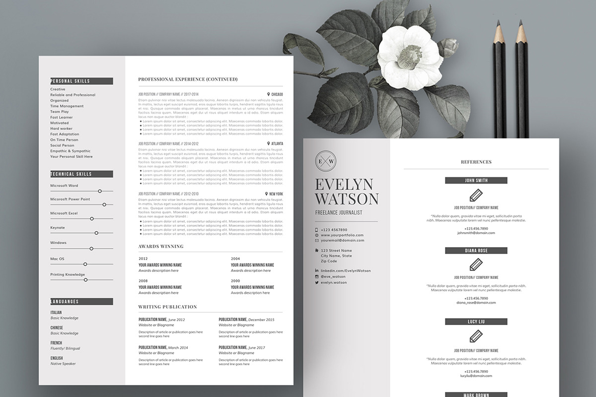 Professional Resume Template RE007, a Resume Template by Draca Design Co