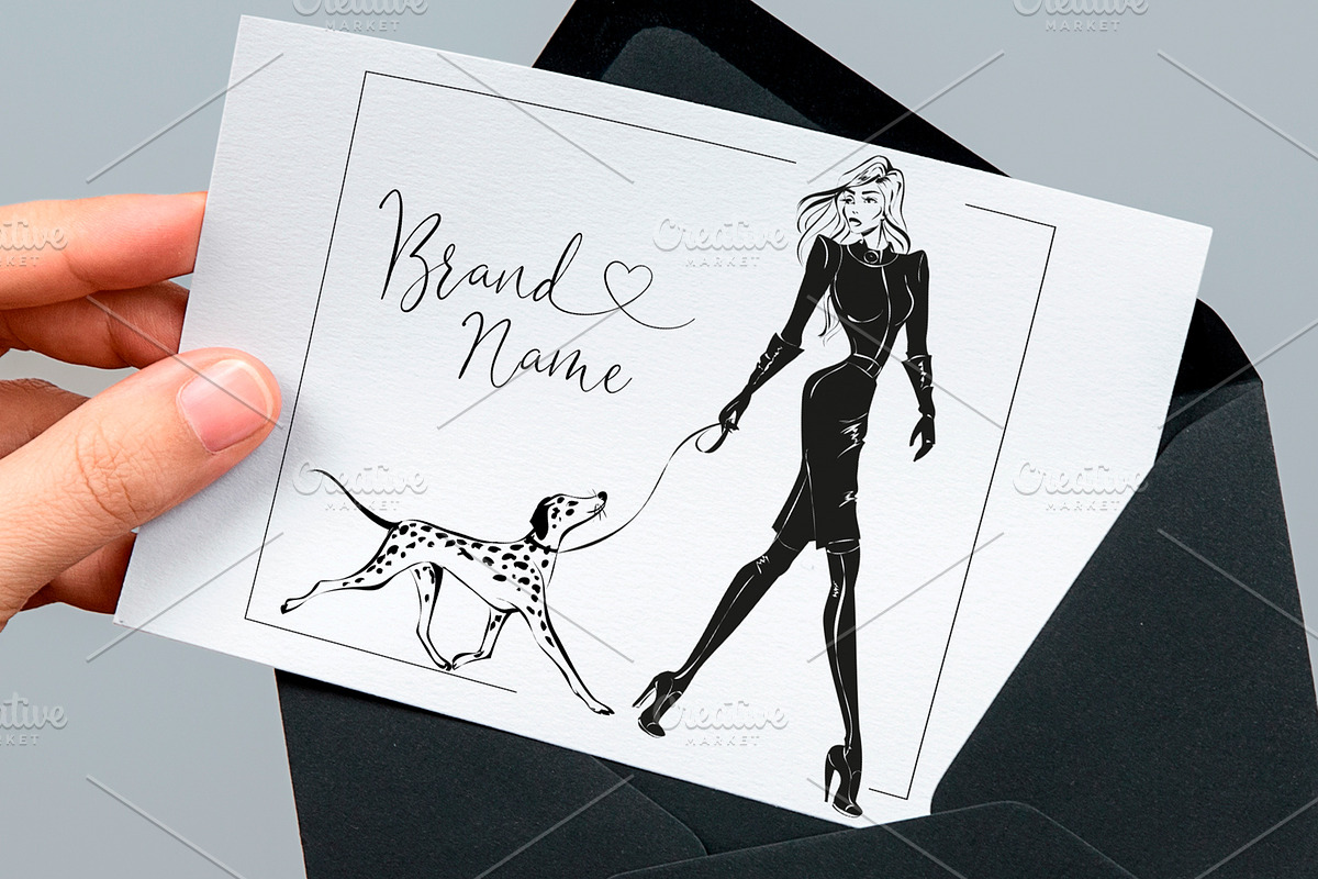 Lady and her Dog. B&W Illustrations, a Graphic by Pink_Illustration ...