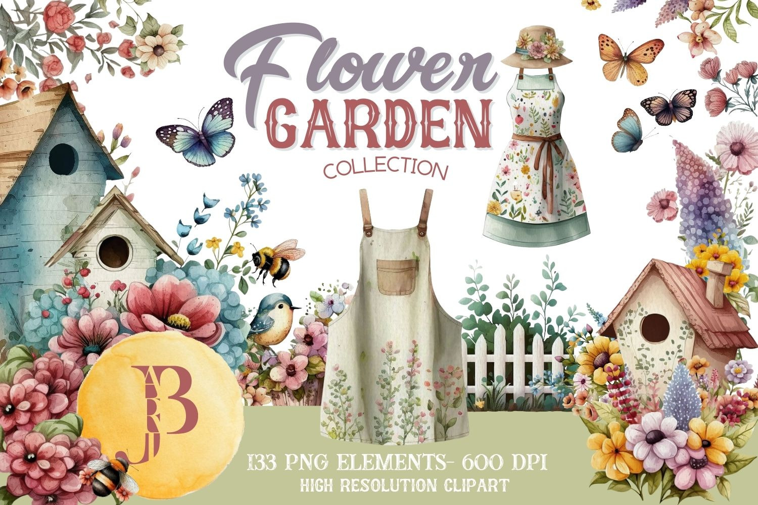 Watercolor Flower Garden Clipart, a Graphic by JBArt Clipart