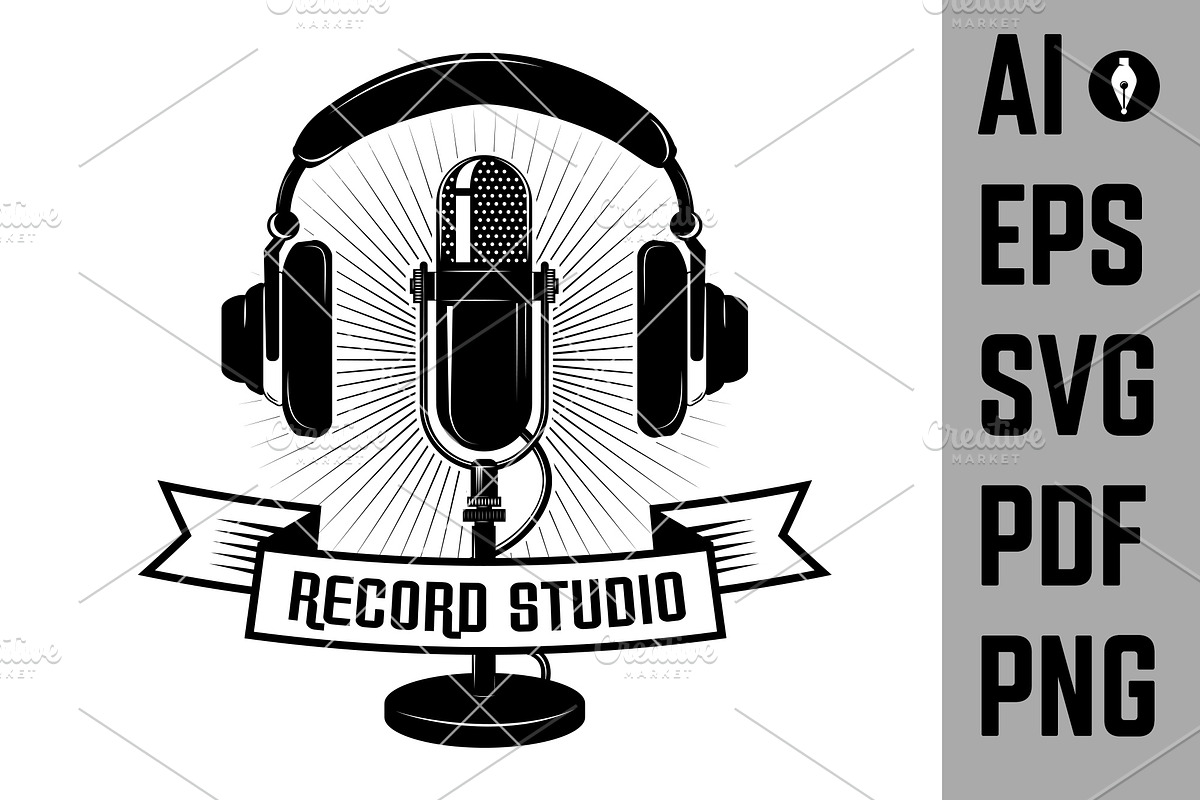 Record studio label template. Mic, an Illustration by Vectorhight