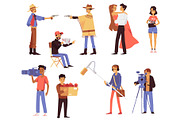 Set of cartoon characters shooting a | People Illustrations ~ Creative ...