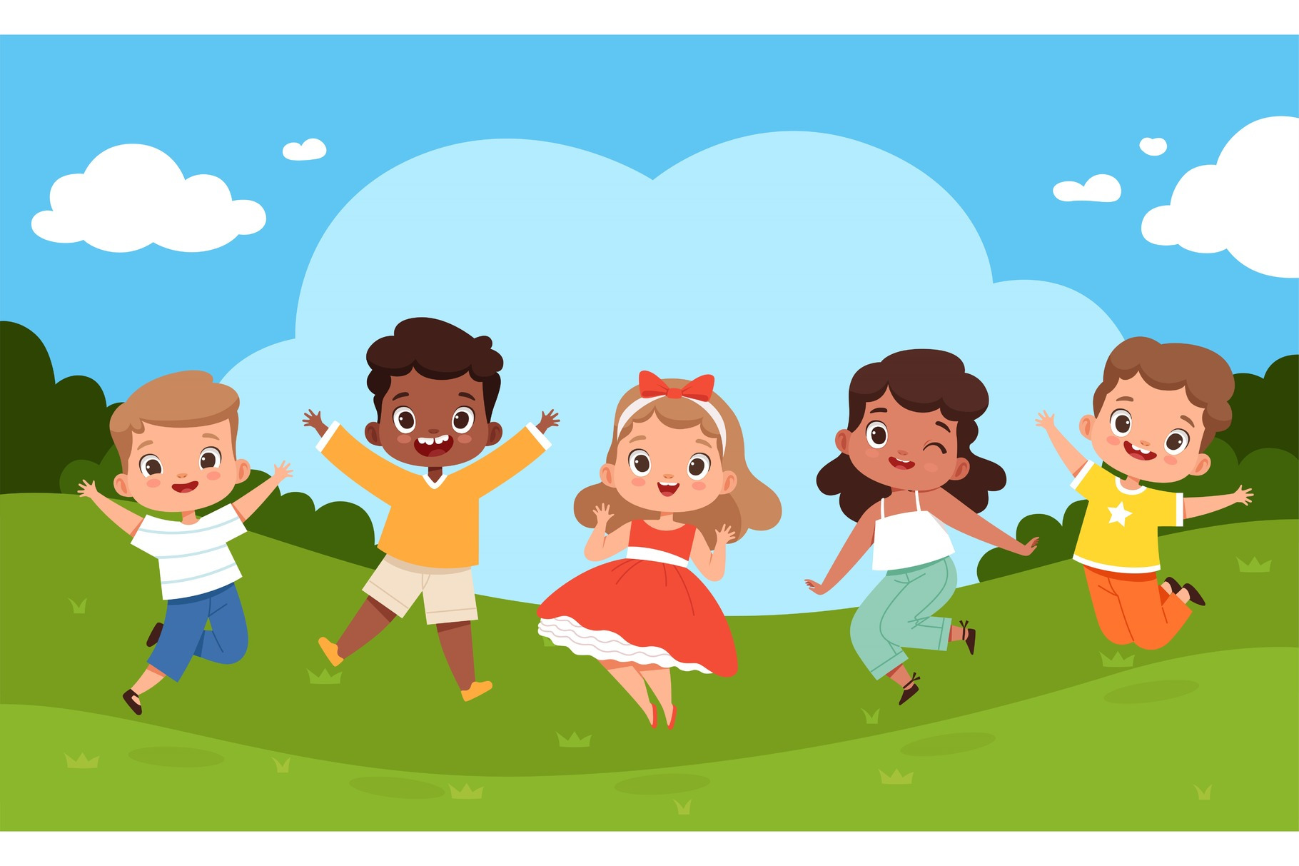 Jumping kids in playground. Sunny, a Background Graphic by Onyx