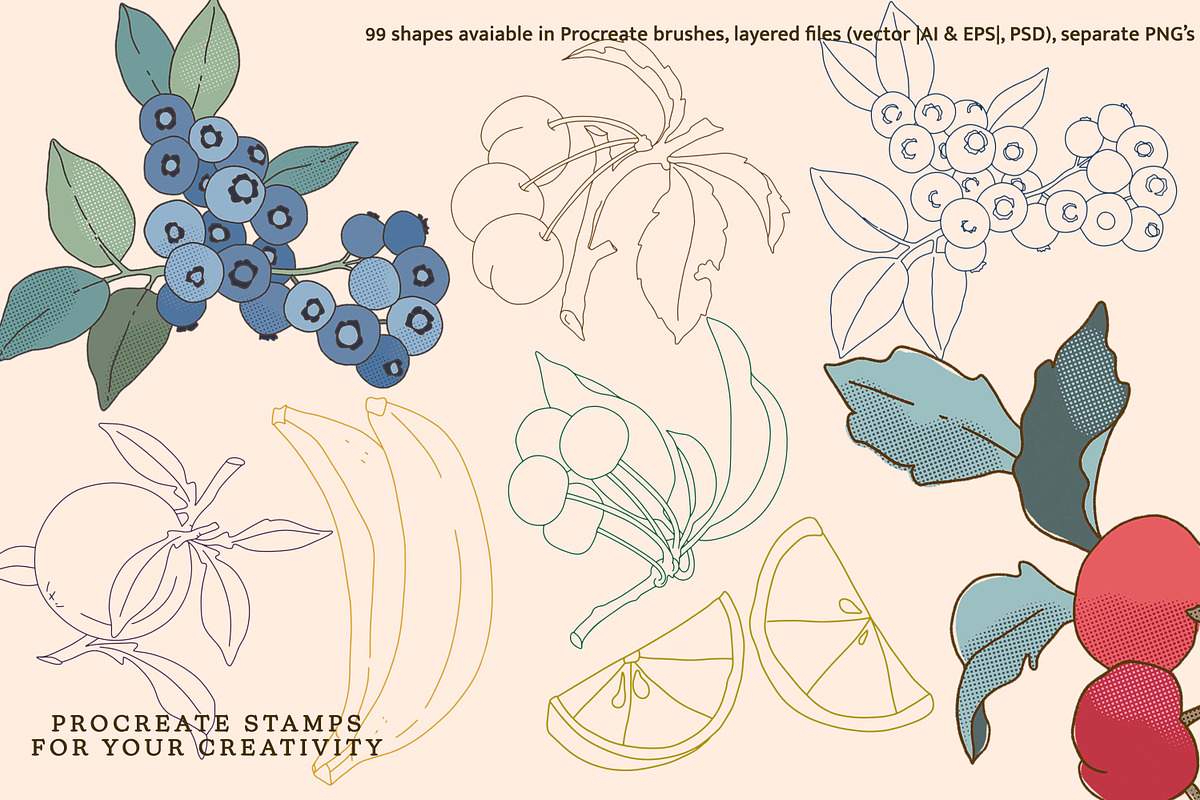 Fruit & Veggies Procreate Stamps, a Brush Add-On by Pink Studio Art