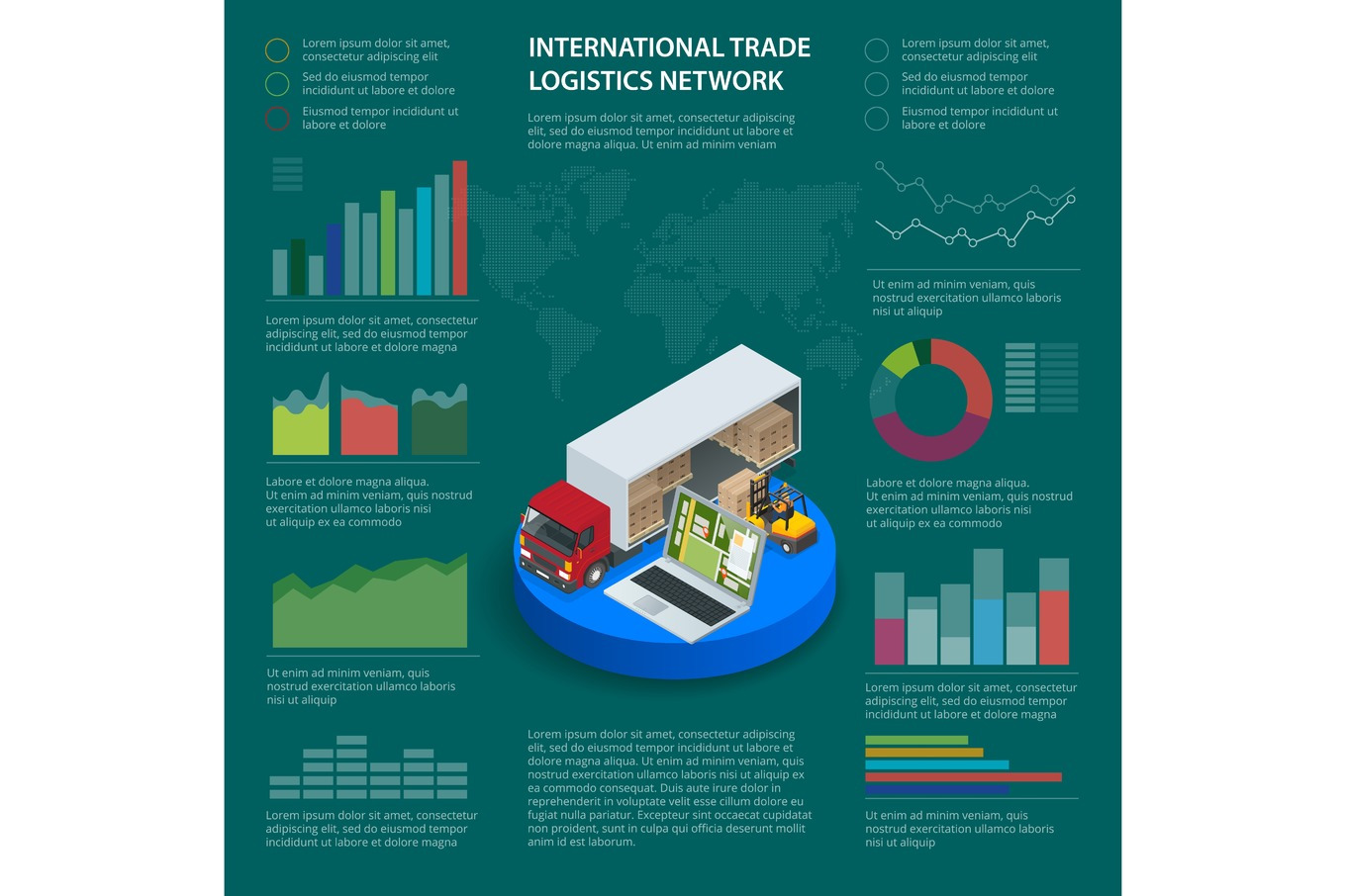 Infographics with data icons, world map charts and design elements of ...