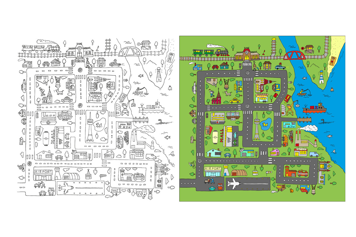 Doodle city maps, an Illustration by WINS Doodle shop