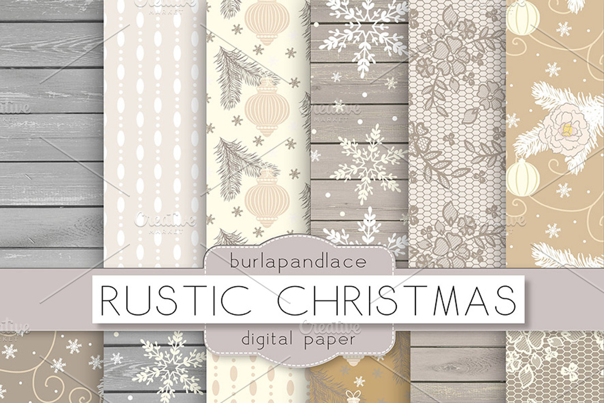 Rustic christmas digital paper, a Pattern Graphic by burlapandlace