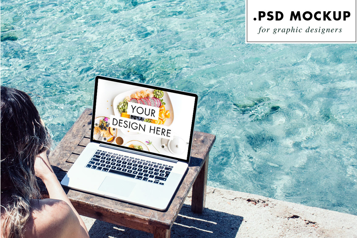 Sea view computer PSD mockup, a Mac Mockup by Travelling Mockups