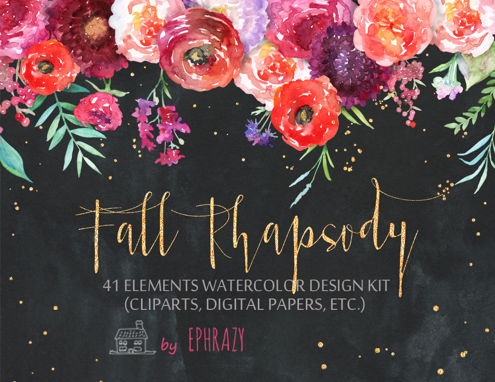 Floral cliparts digital papers. Rose, an Illustration by EphrazyGraphics