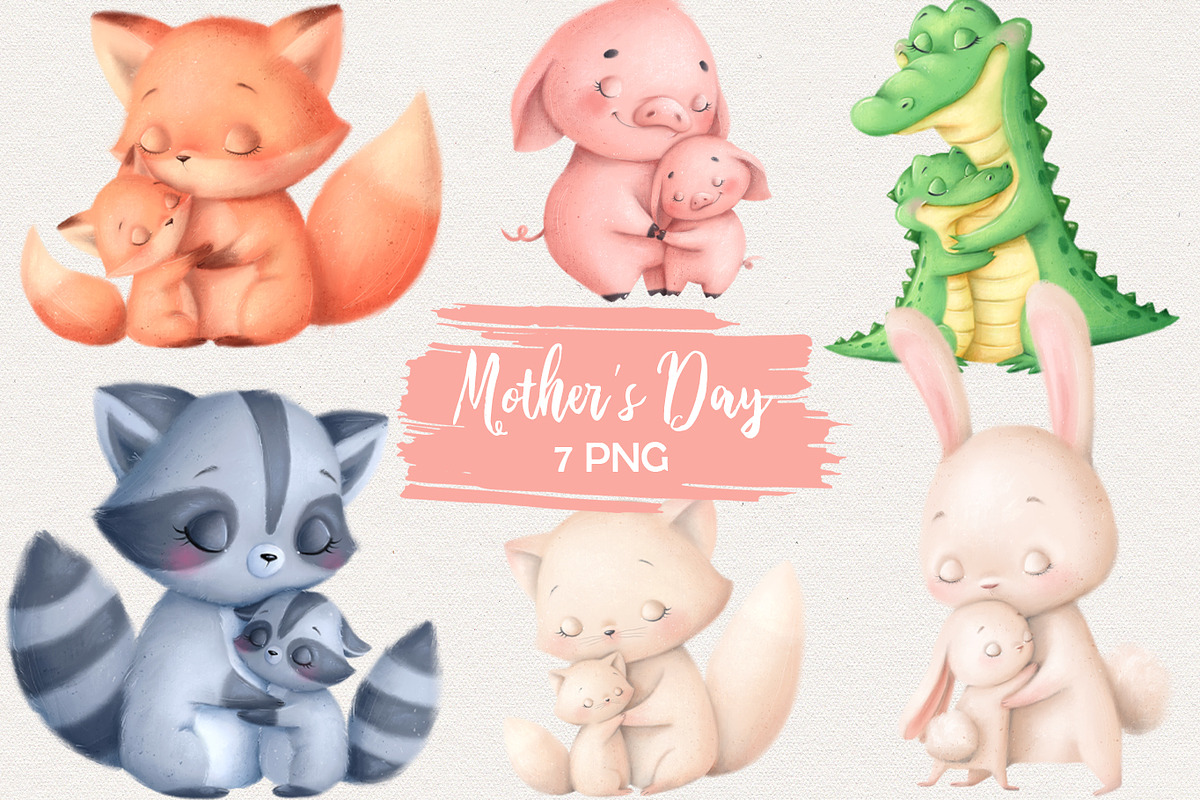 Mother's Day Animals Clipart, an Animal Illustration by BonbonnyDesigns
