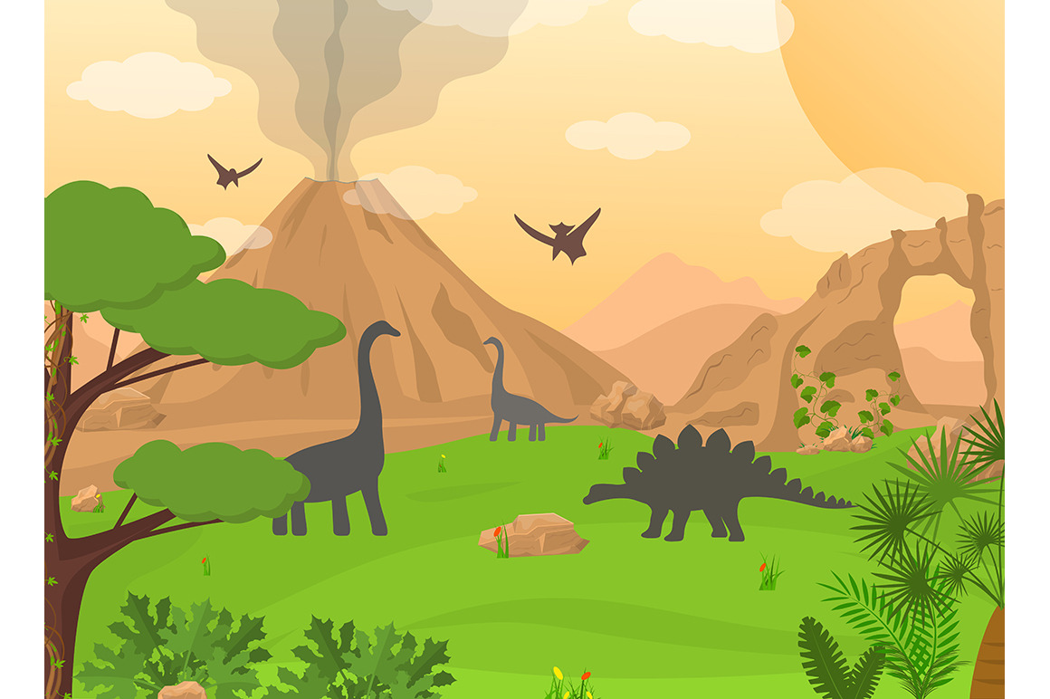 Dinosaurs and Landscape Scene, an Animal Illustration by Bigmouse_art ...