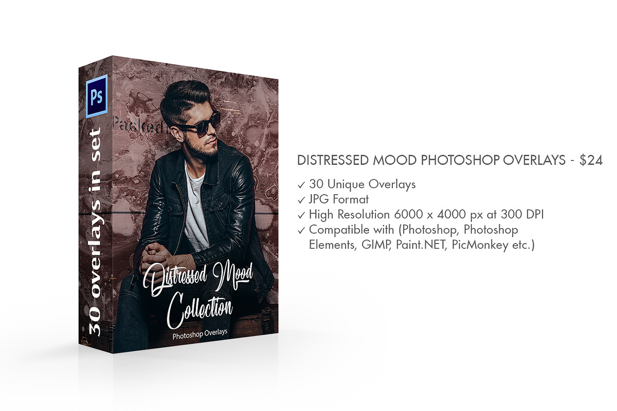Distressed Mood Photoshop Overlays, a Plug-in Add-On by FixThePhoto