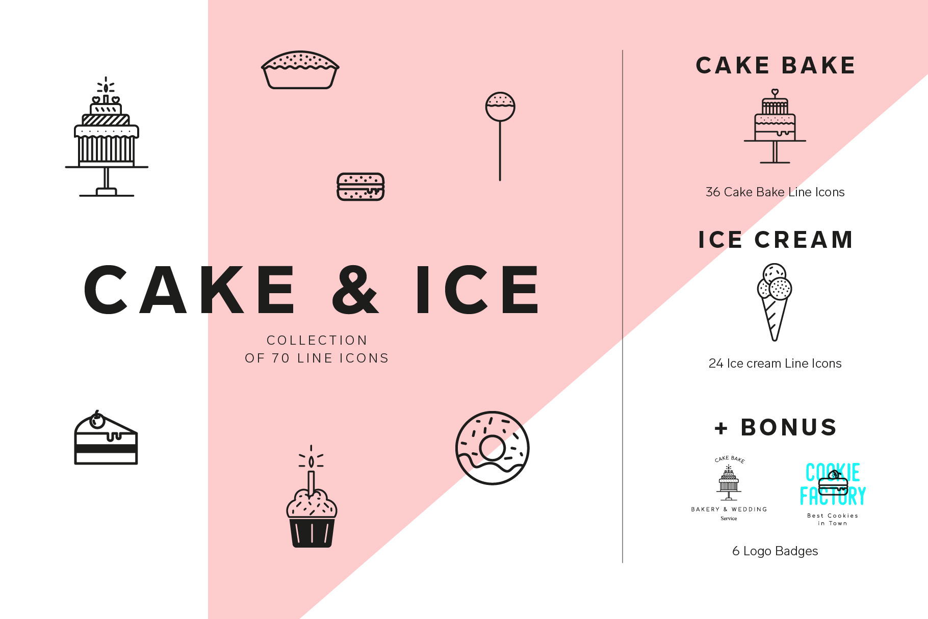 Cakes and Ice cream icon set, an Outline Icon by dicreate