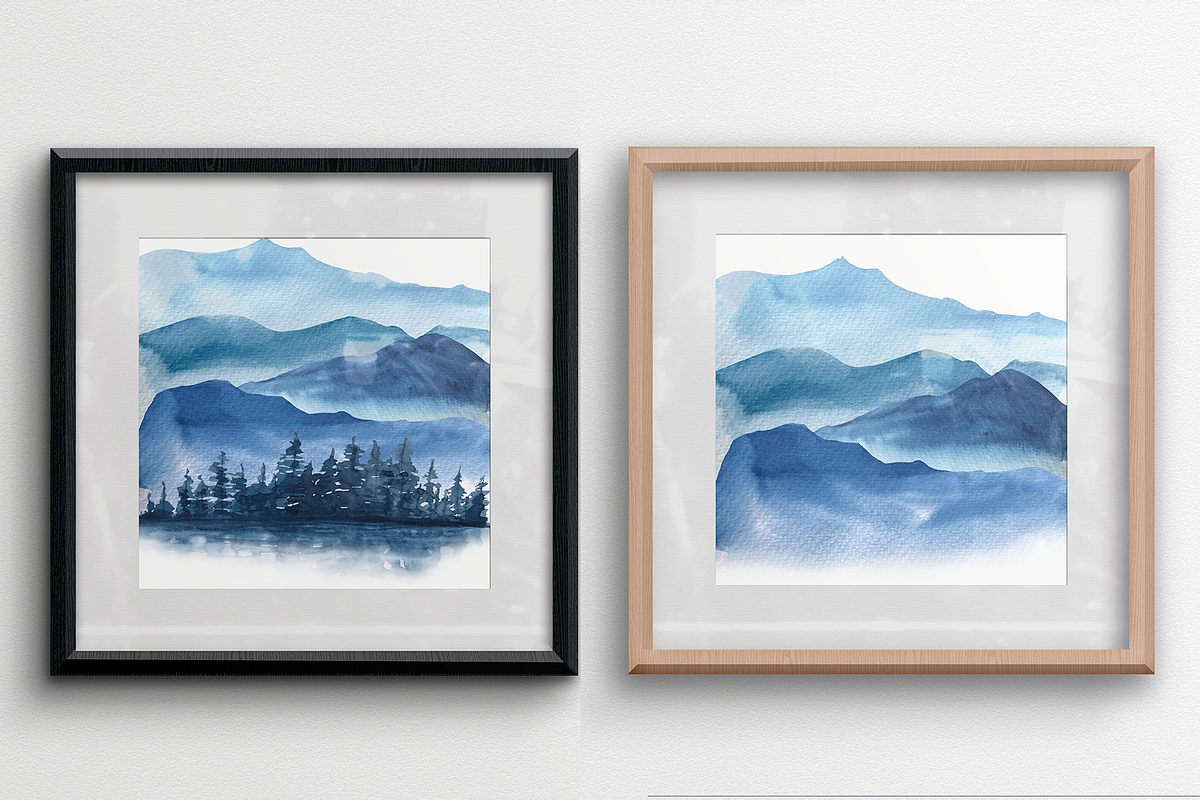 Blue Mountains Watercolor Clip Arts, an Illustration by Tati Bordiu