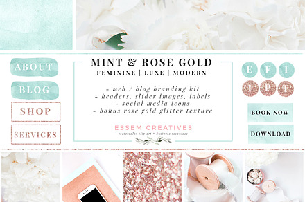 Modern Rose Gold Web Blog Brand Kit, a Templates & Theme by Essem Creatives