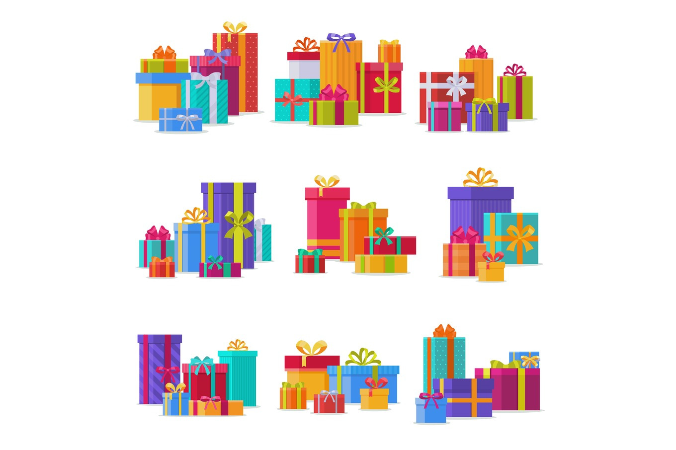 Gift box packs composition event greeting object with ribbon and bow ...