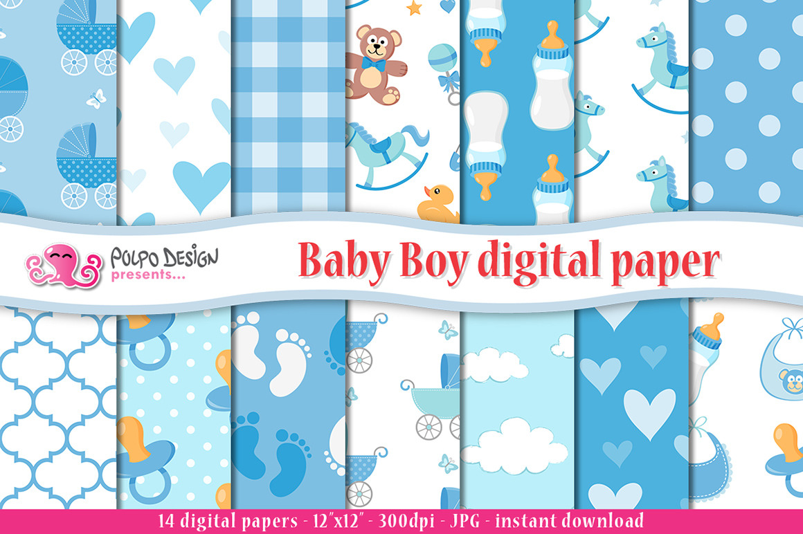 Baby Boy digital paper, a Pattern Graphic by PolpoDesign