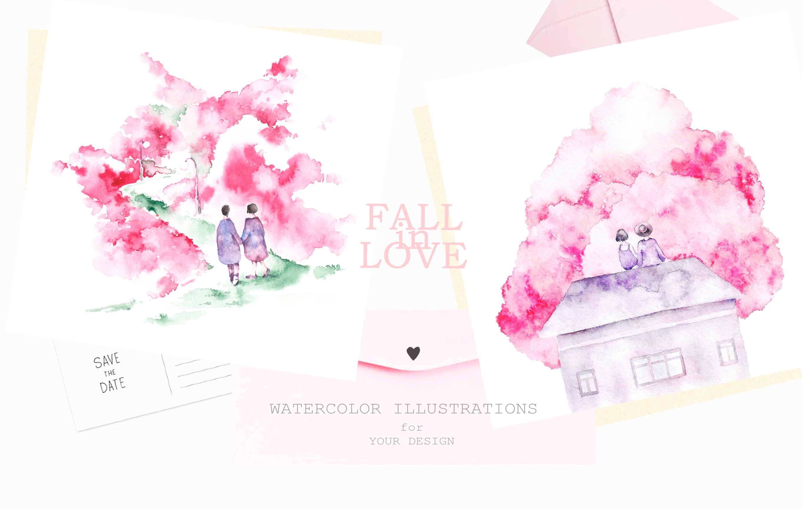 Fall in love. Romantic cards., a Decorative Illustration by Knysh Ksenya