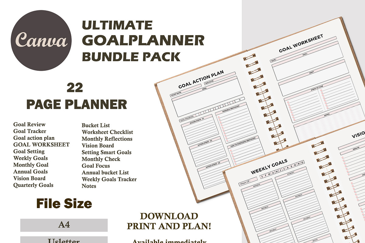 goal planner template Canva vol:04, a Stationery Template by DesignByStore