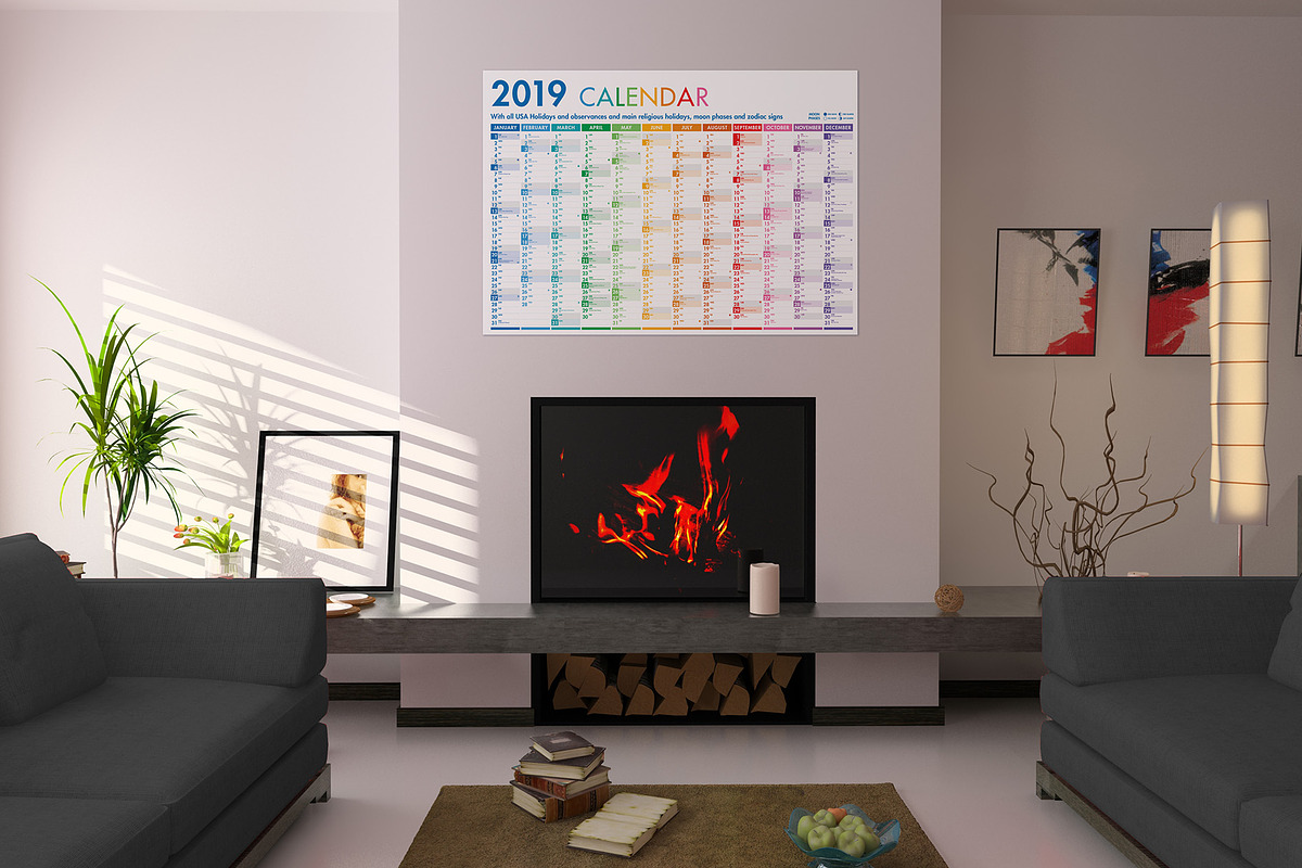 2019 US Calendar Poster Template, a Templates & Theme by Pingebat