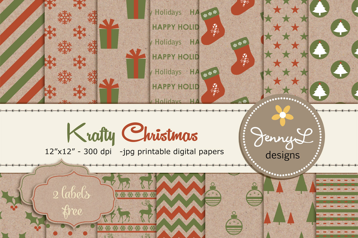 Kraft Christmas Digital Papers, a Pattern Graphic by JennyL Designs ...