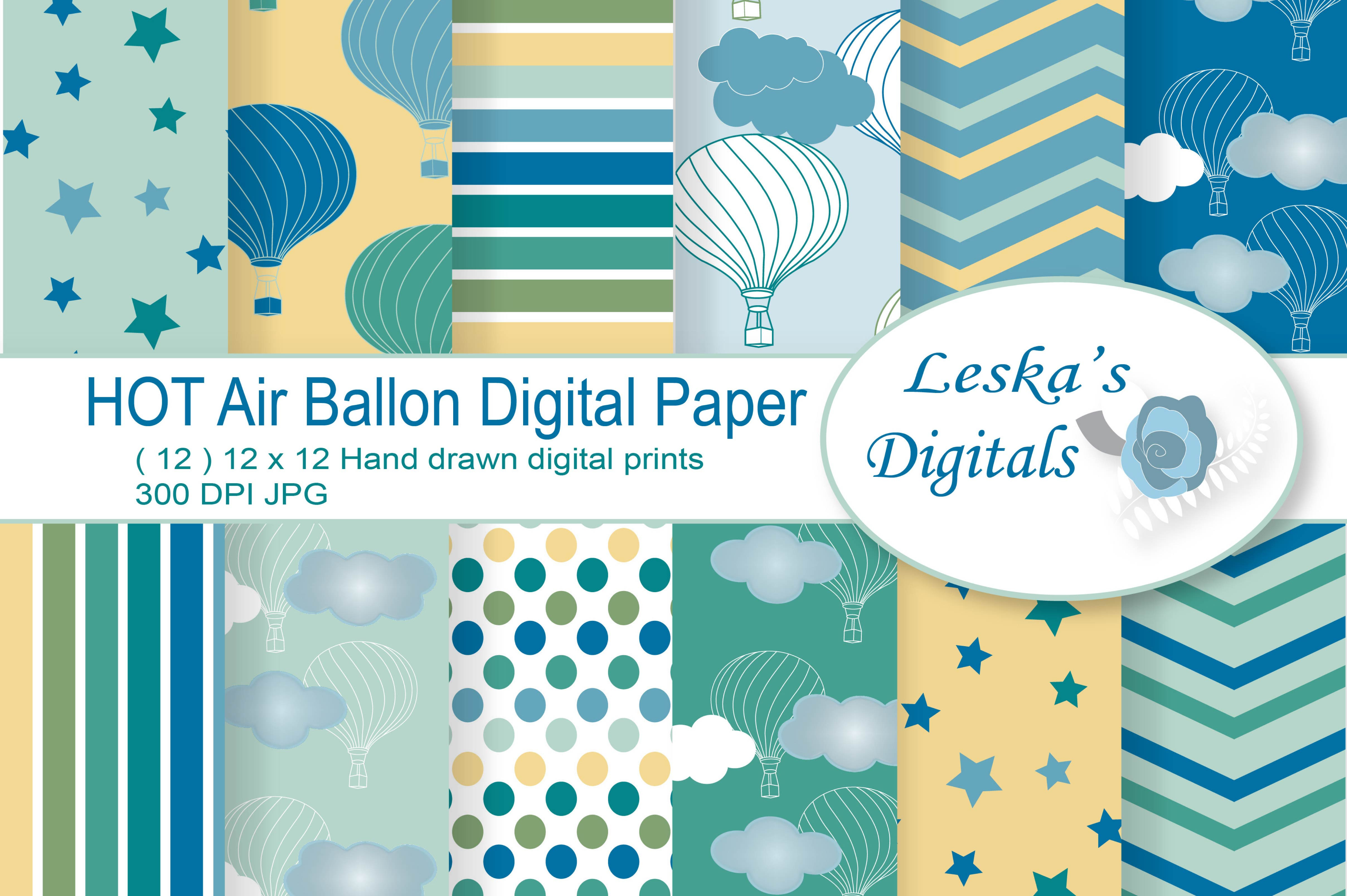 Hot Air Balloons Digital Paper, a Pattern Graphic by Leska's Digitals