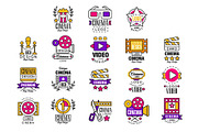Cinema logo design set, video symbols in retro retro style vector ...