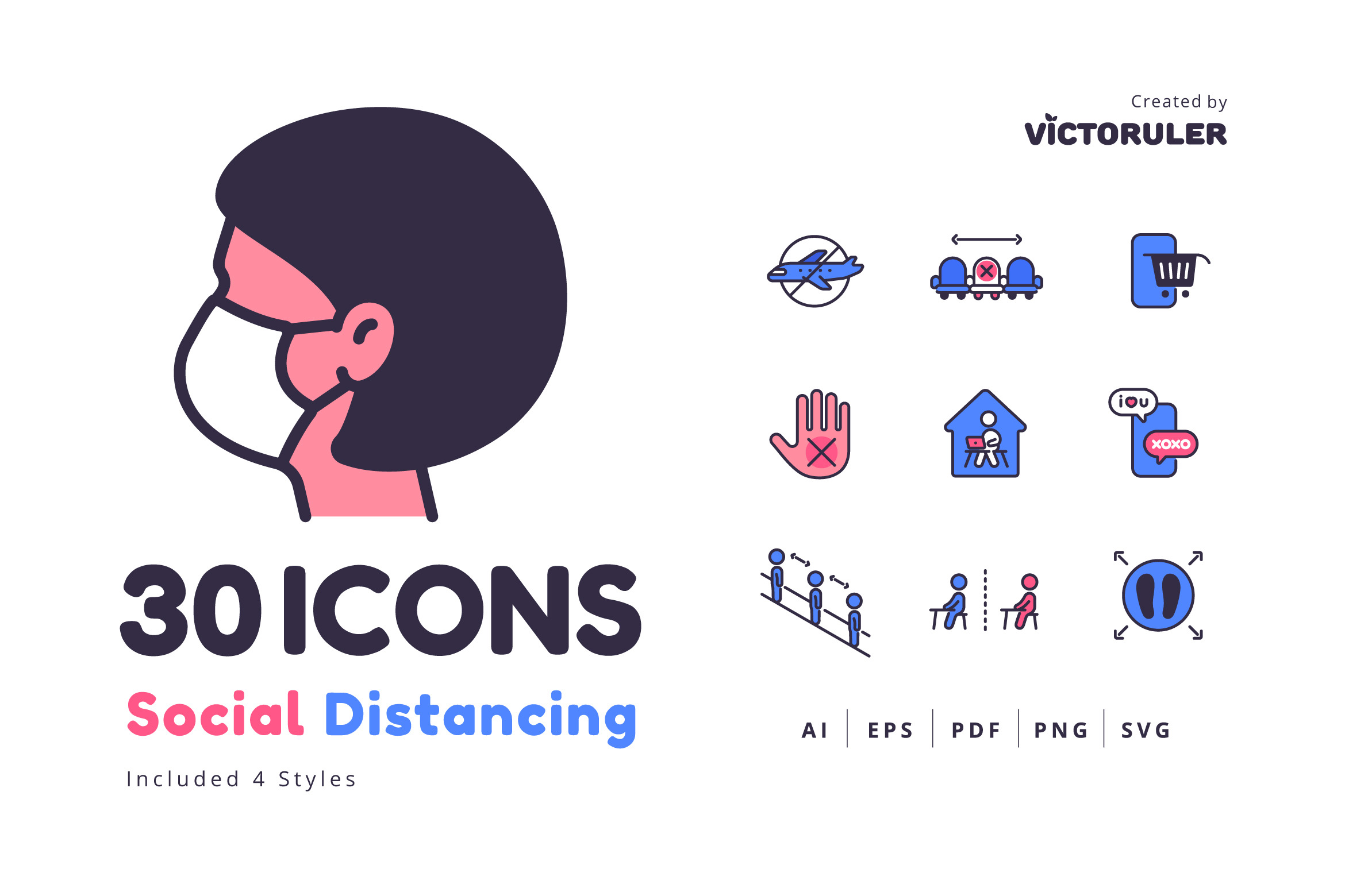 Social Distancing Icons | Icons ~ Creative Market