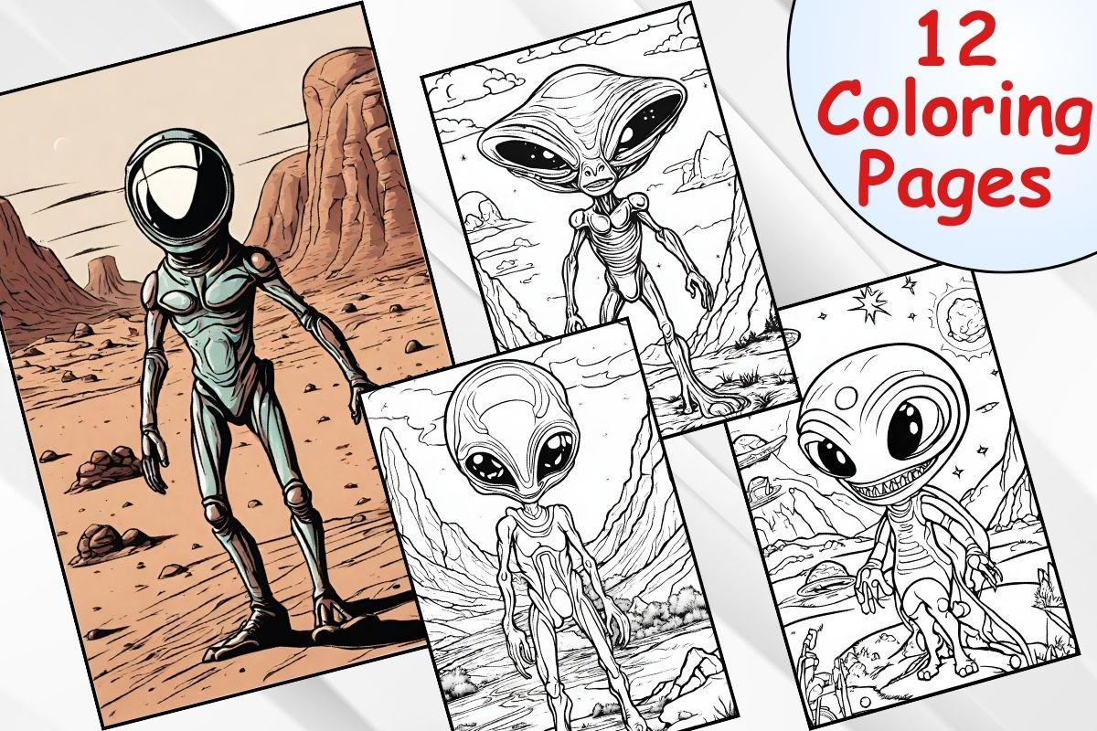 Alien Coloring Sheets for Kids, an Education Illustration by Catchy Ideaz