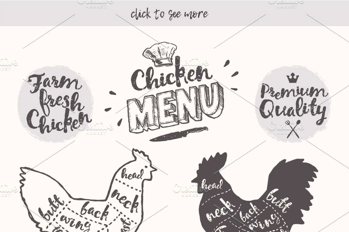 Design elements for a chicken menu, an Animal Illustration by ...
