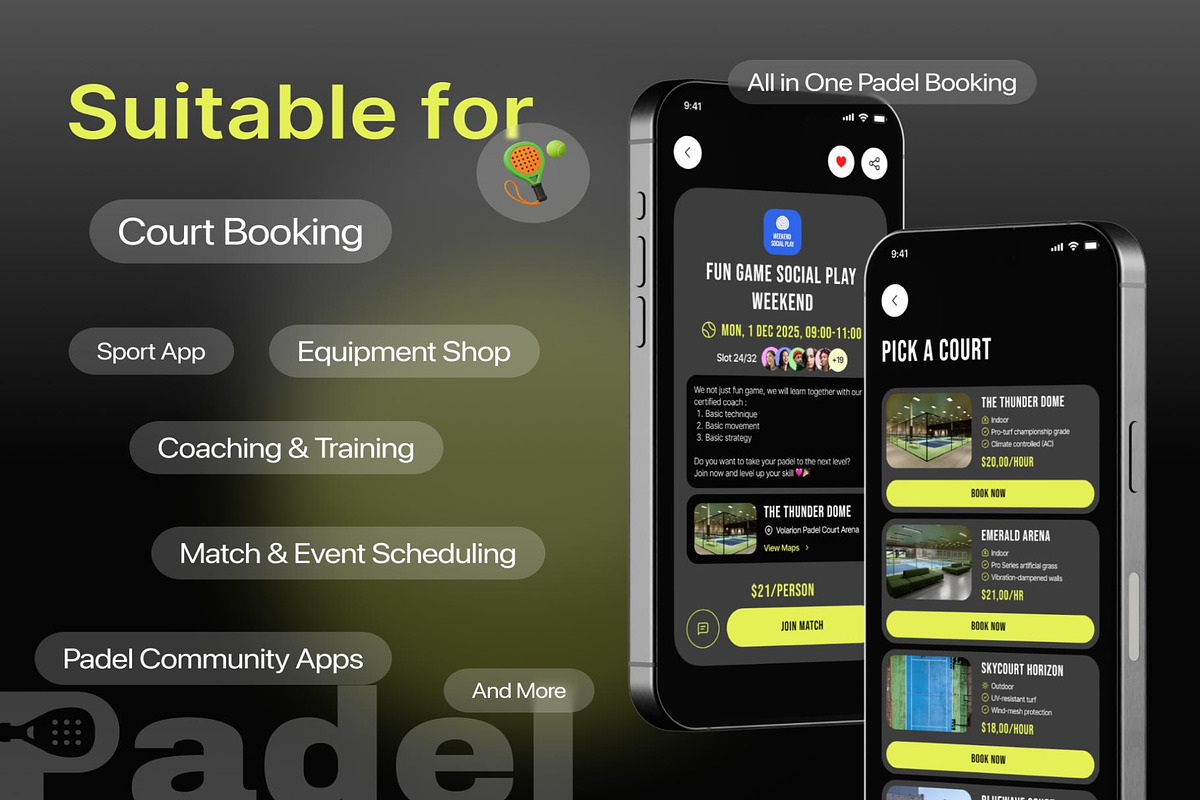 Padel Pro Padel Booking Shopping App UI Kit