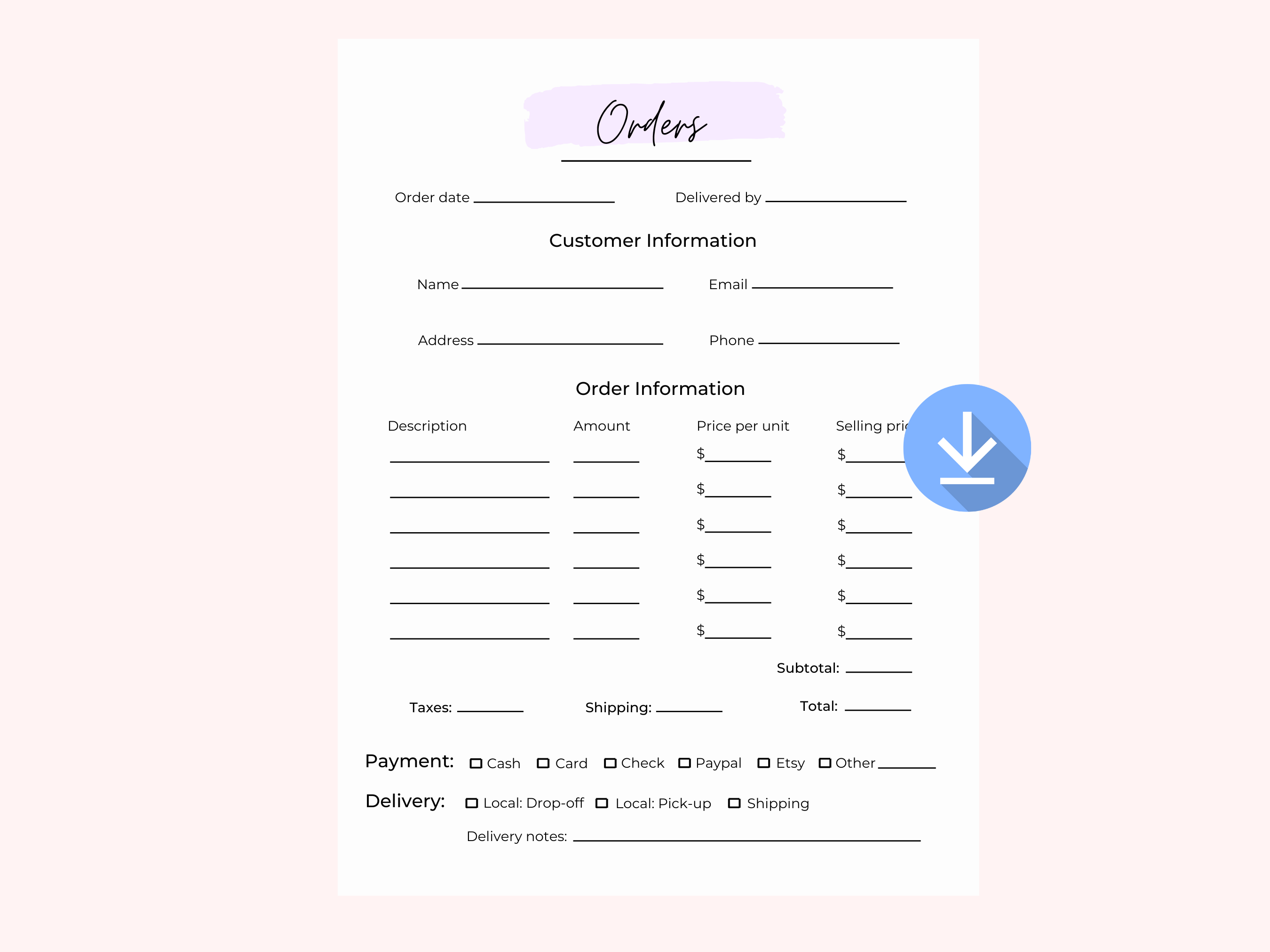 Editable Order Form