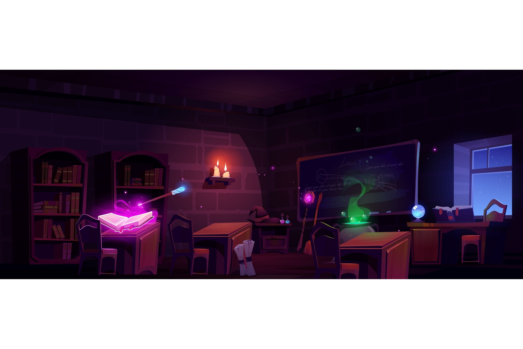 Magic school classroom at night, an Object Graphic by art PVP - market