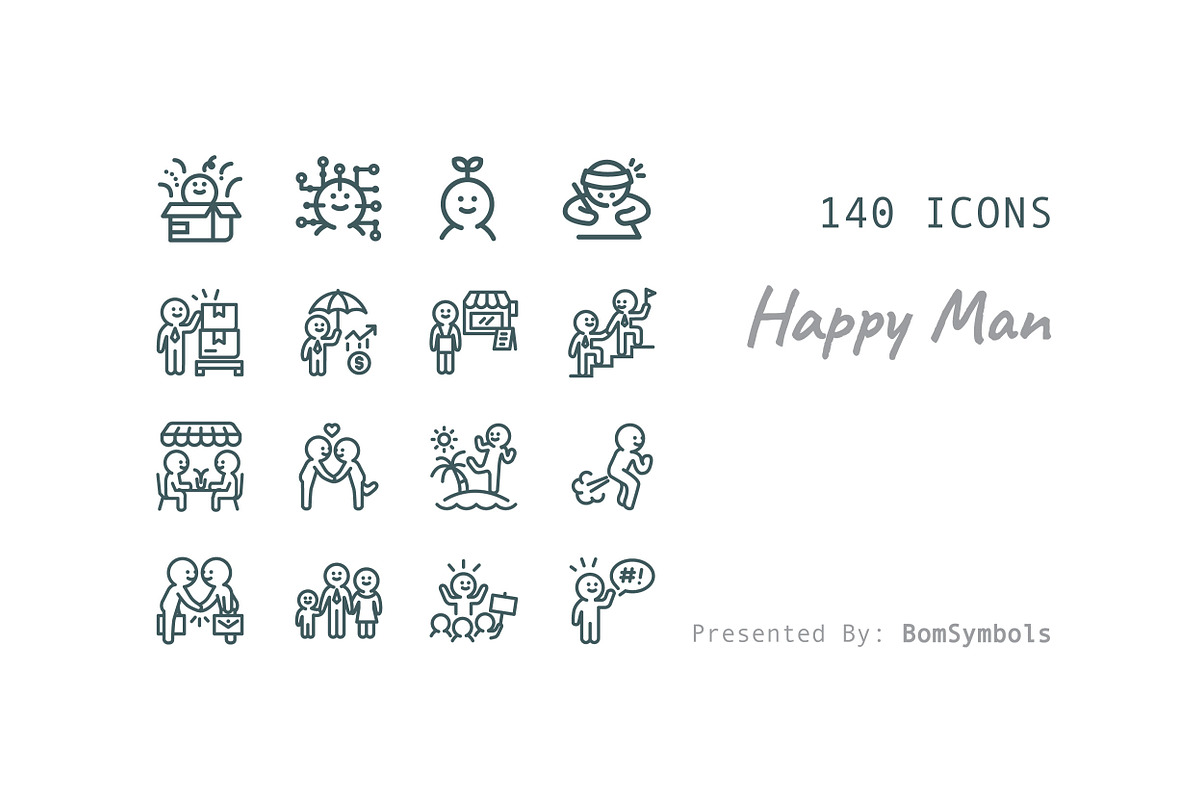Happy Man Outline, an Outline Icon by BomSymbols