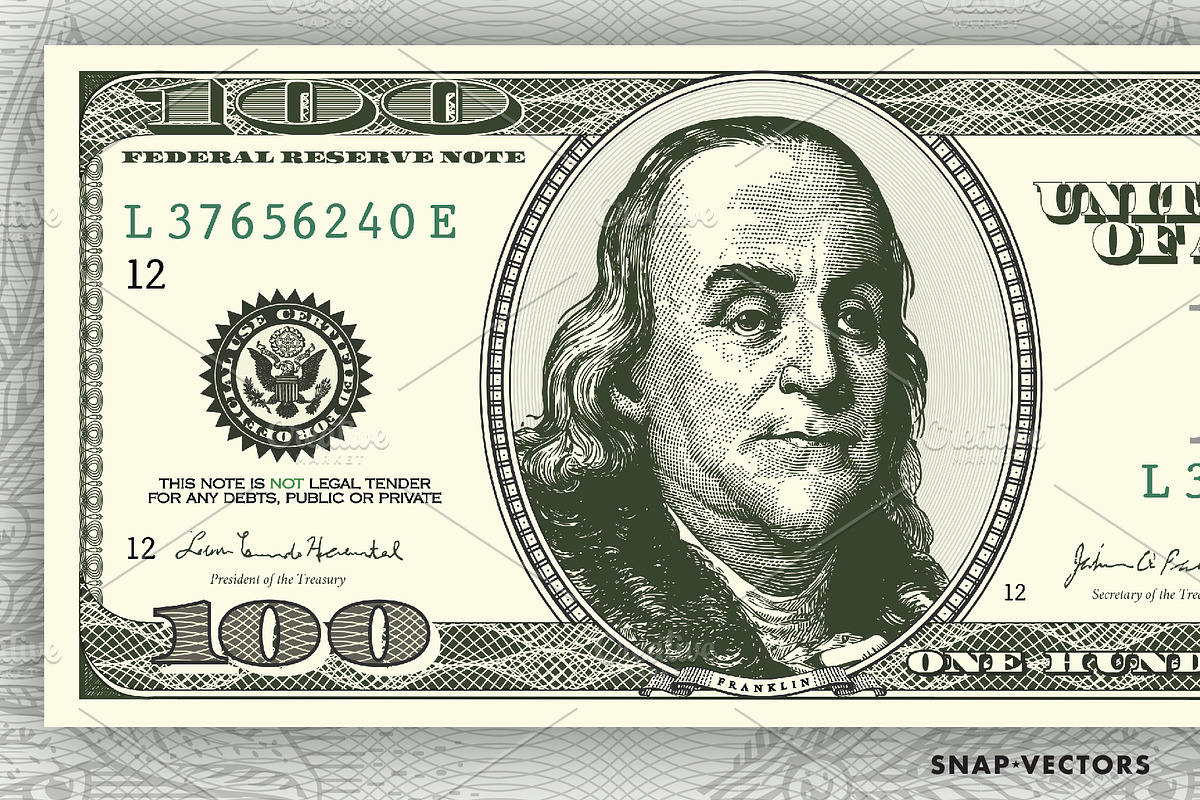 Vector $100 Dollars, an Illustration by Snap Vectors