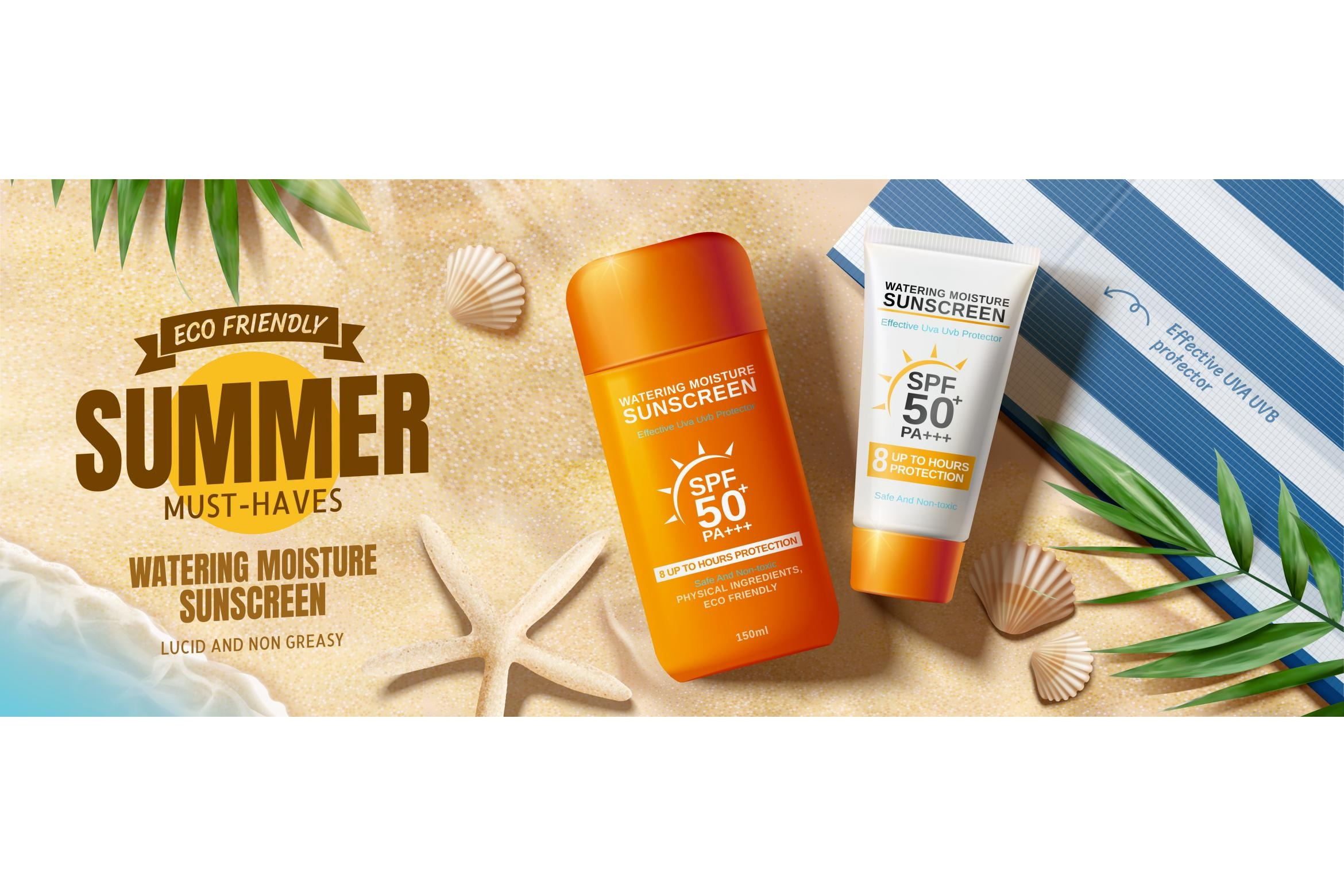 Summer sunscreen cream banner ads, an Illustration by TotallypicRF