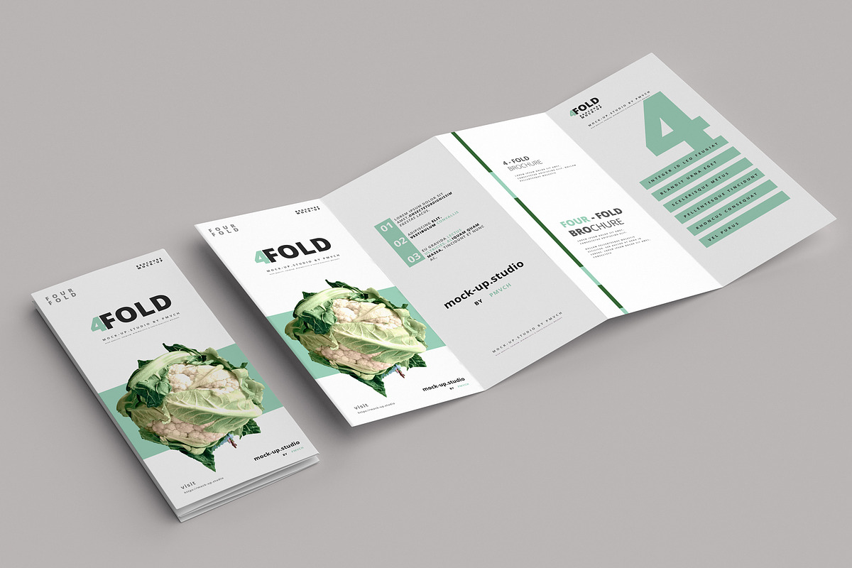 Four-Fold (4 fold) Brochure Mockups, a Print Template by pmvch