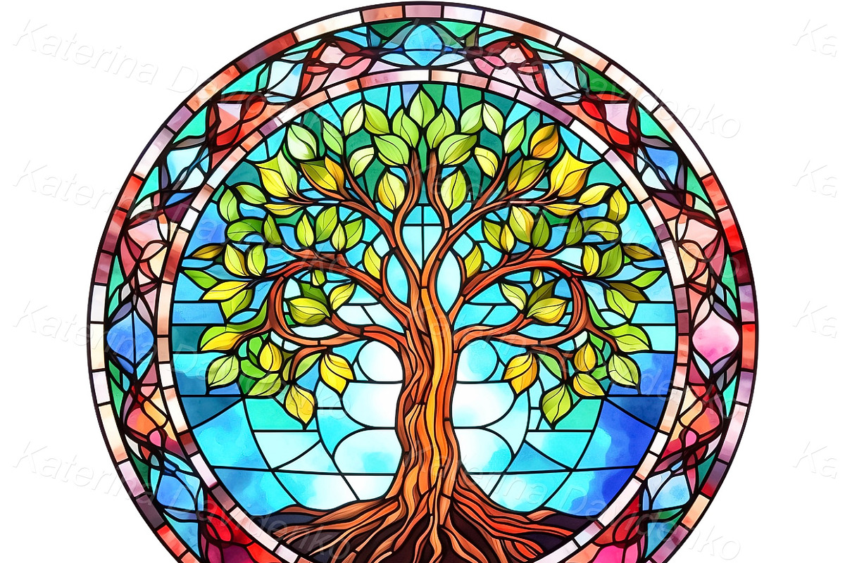 Stained glass fruits, bitds, flowers, an Object Illustration by Bubert Art