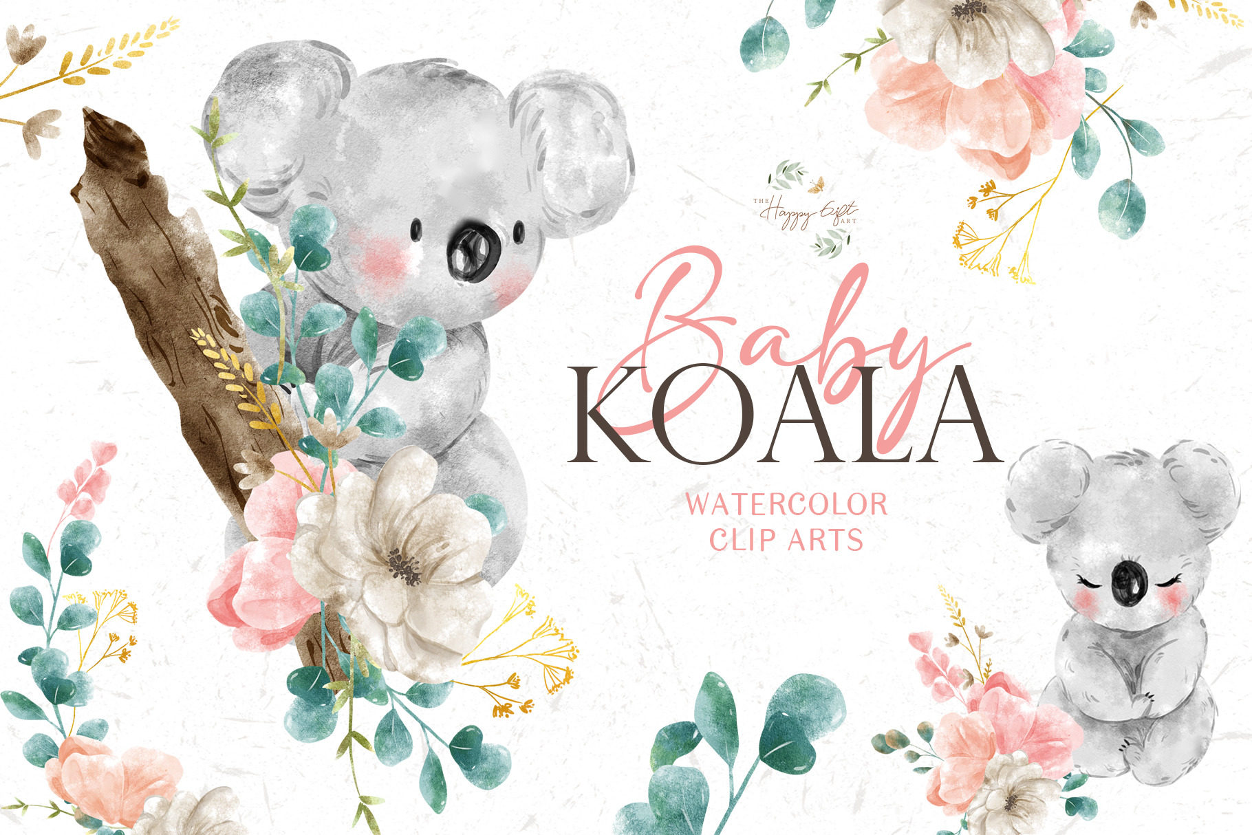 Baby Koala Watercolor Cliparts, an Animal Illustration by TheHappyGiftArt