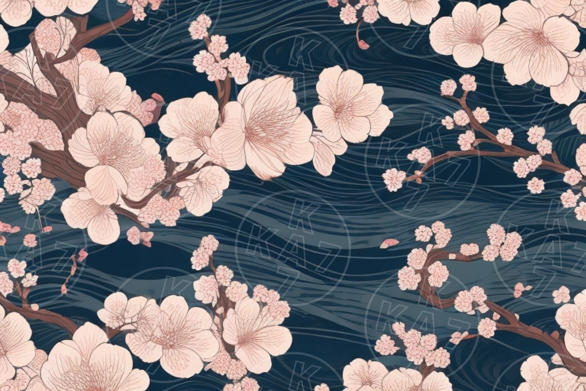 Japanese Cherry Blossom Wave Pattern, a Pattern Graphic by KA7-Designs ...